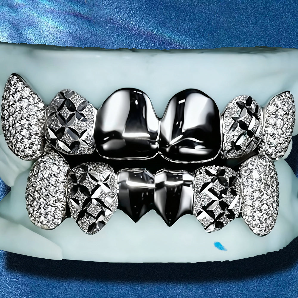 925 Silver Grillz with Real Diamond Dust – Custom Diamond Cut Silver T ...