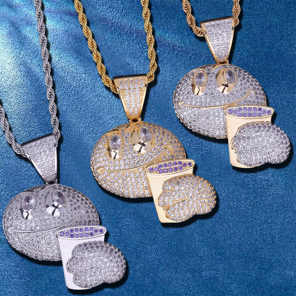Smiley Face Drunk Lean Emoji Holding Purple Cup Iced Pendant – IceZeusShop