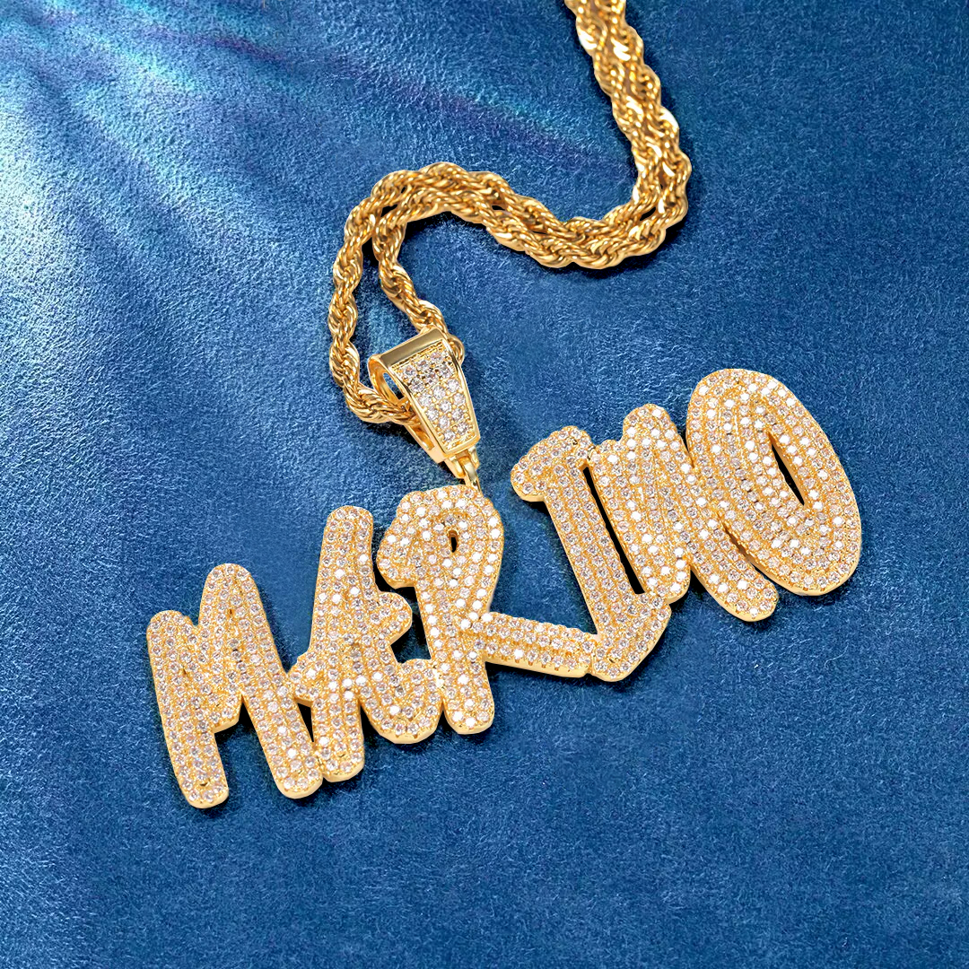 Custom Cursive Double Row A-Z/0-9 Name Pendant – IceZeusShop